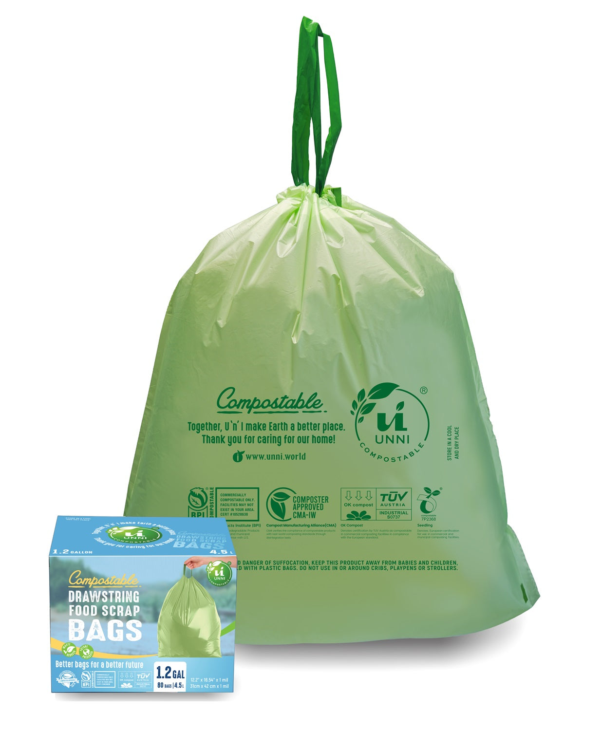 1.2 Gallon, 4.5 Liter, Compostable Drawstring Bags